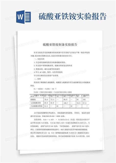 硫酸亚铁铵的制备的实验报告Word模板下载 编号lmvrgmmj 熊猫办公