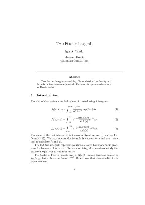 pdf two fourier integrals two fourier integrals containing gauss