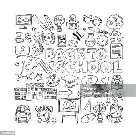 Back To School 낙서 설정합니다 선형 아이콘 고등학교 이하에 대한 스톡 벡터 아트 및 기타 이미지 고등학교 이하
