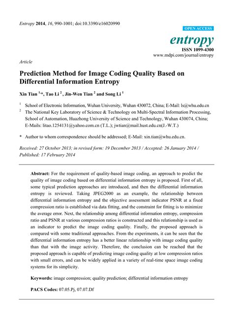 Pdf Prediction Method For Image Coding Quality Based On Differential