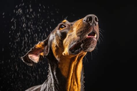 Primer Plano De Perro Sacudiendo Gotas De Agua En El Aire Creado Con Ai
