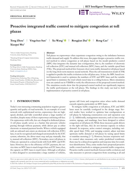 Pdf Proactive Integrated Traffic Control To Mitigate Congestion At Toll Plazas