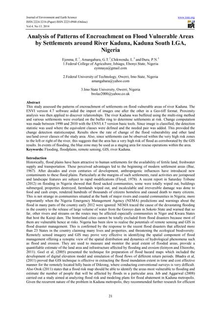 Analysis Of Patterns Of Encroachment On Flood Vulnerable Areas By