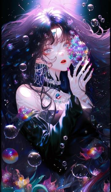 Premium Ai Image Woman With Long Hair Blowing Bubbles In The Air
