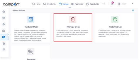 Manage File Type Groups Screen