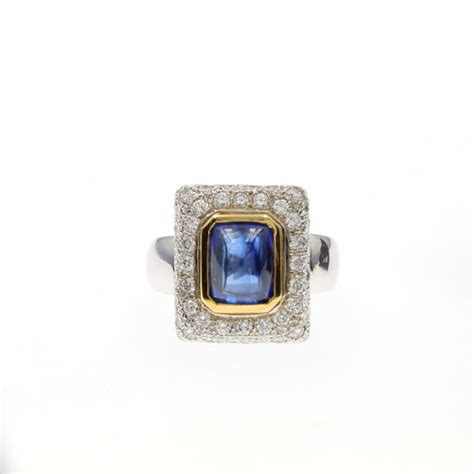 Anello In Oro Bianco E Giallo Kt Con Zaffiro Ceylon Naturale Asta Gioielli Orologi Fashion