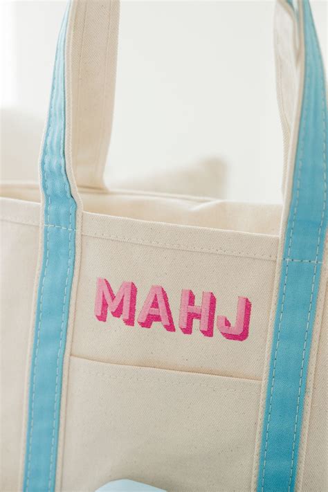 Embroidered Mahjong Canvas Tote Sprinkled With Pink