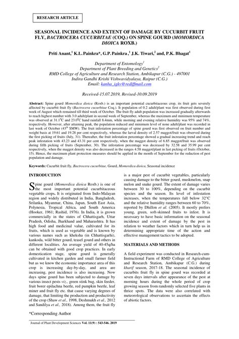 Pdf Seasonal Incidence And Extent Of Damage By Cucurbit Fruit Fly