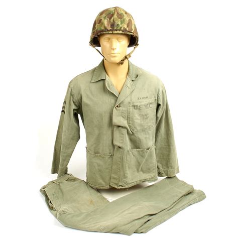 Original Us Wwii Usmc M1 Mccord Helmet With Named Hbt Herringbone Tw