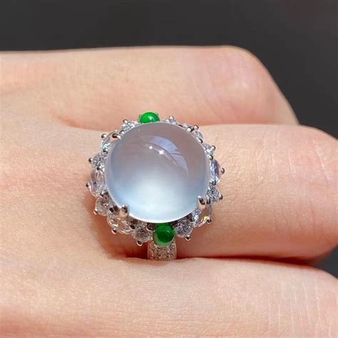 Jade Ring 18k White Gold Beautiful Natural Icy Jadeite In 18k White