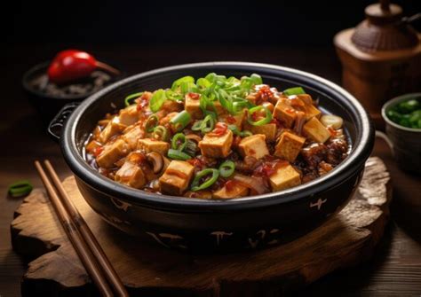Premium Ai Image A Vegetarian Mapo Tofu Made With Shiitake Mushrooms
