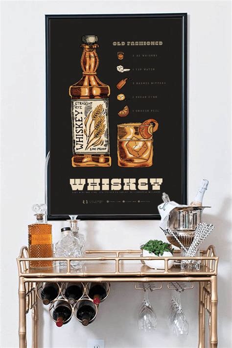Whiskey Print Whiskey Sign Cocktail Print Bar Cart Art Whiskey Poster