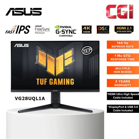 Asus 28 Vg28uql1a Ips 4k Uhd 144hz 1ms Freesync Gsync Tuf Gaming