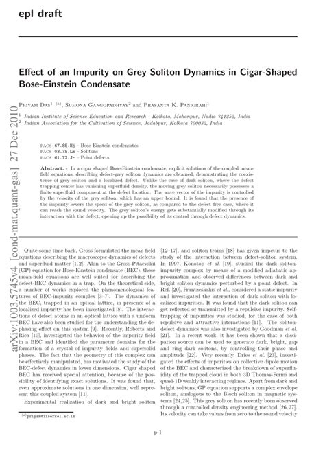Pdf Controlling Grey Soliton Through A Point Defect In A Cigar Shaped