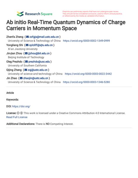 Pdf Ab Initio Real Time Quantum Dynamics Of Charge Carriers In