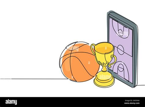Single Continuous Line Drawing Basketball Court On Screen Smartphone