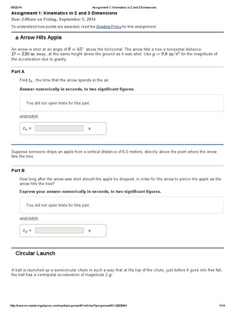 Assignment 1 Kinematics In 2 And 3 Dimensions Pdf Acceleration Kinematics