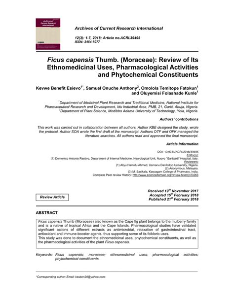 Pdf Ficus Capensis Thumb Moraceae Review Of Its Ethnomedicinal