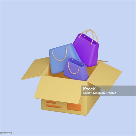 3d 중고 상점 및 배달을 위한 고급 가방 전자 상거래 개념입니다 3d 렌더링 일러스트레이션 3차원 형태에 대한 스톡 사진 및