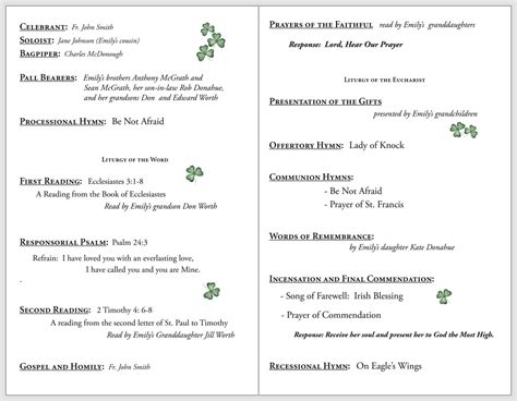 Large Shamrocks Funeral Mass Programs Mass Booklets