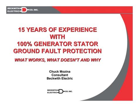 15 Years Of Experience Stator Ground Fault Protection Ppt