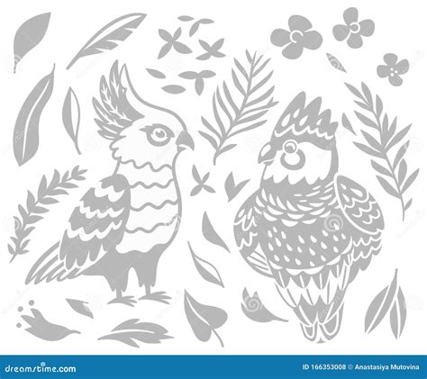Set Of Australian Birds Engraved Hand Drawn Vector Illustration In