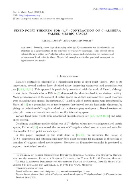 Pdf Fixed Point Theorem For φ F −contraction On C Algebra Valued Metric Spaces