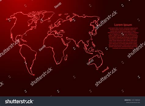 World Map Contour Red Brush Lines Stock Vector Royalty Free