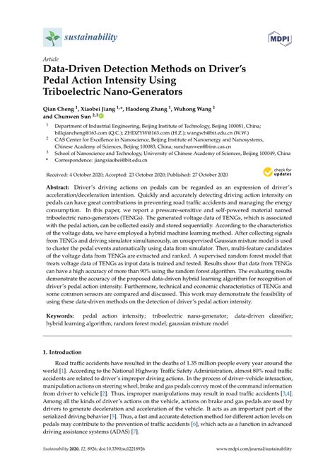Pdf Data Driven Detection Methods On Drivers Pedal Action Intensity Using Triboelectric Nano