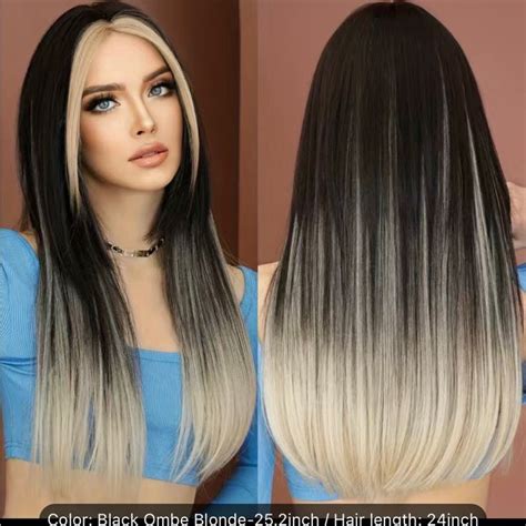 Human Hair Blend Black Ombre Blonde Layered Wig Black Hair Wigs