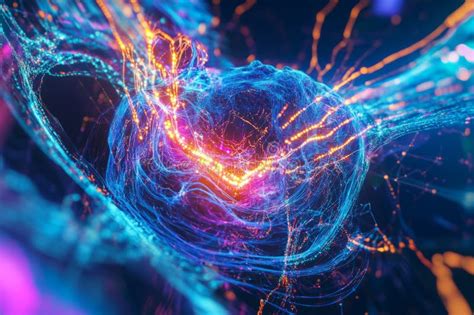 a swirling mass of neon lit cybernetic energy forming an abstract