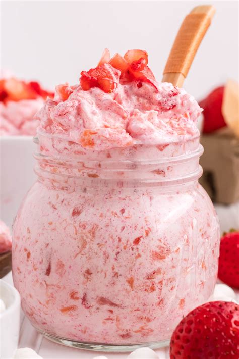Easy Strawberry Fluff Salad Recipe With Jello Mix Flour On My Fingers