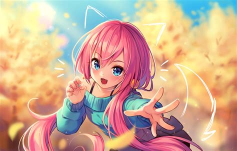 Aqua Eyes Blush Cat Smile Fang Hyanna Natsu Long Hair Original Pink