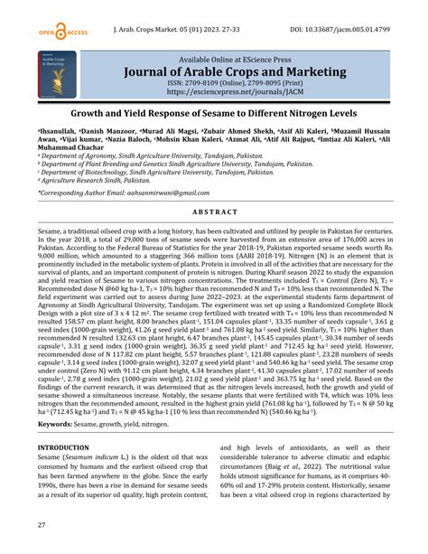 Pdf Growth And Yield Response Of Sesame To Different Nitrogen Levels