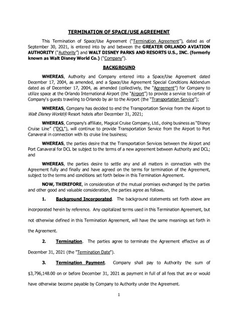 Fillable Online Termination Of Space Use Agreement Fax Email Print