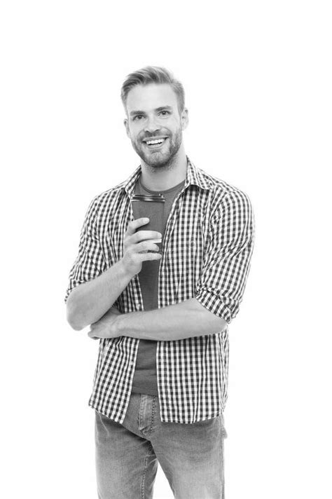 Café Perfecto Feliz Hombre Disfruta Tomando Café Un Tipo Guapo Con