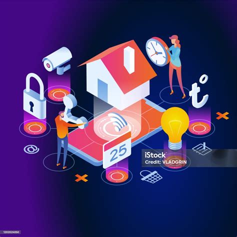 홈 제어 스마트 하우스 스마트 홈 집 스마트 집 아이소메트릭 3d 페이지 디자인 작업 영역 분석 기술 인포그래픽 배경 사업
