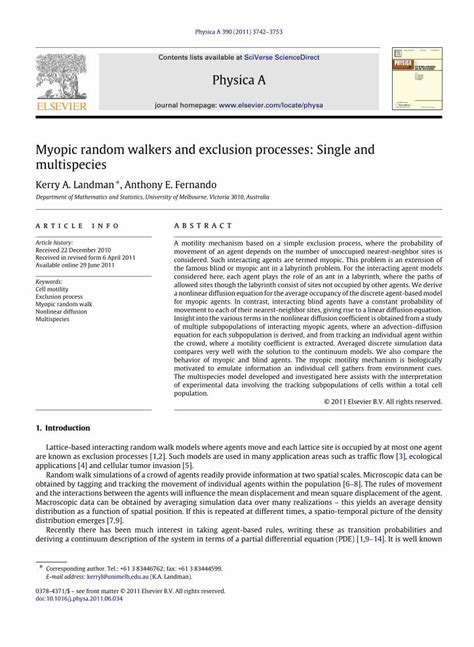 Pdf Myopic Random Walkers And Exclusion Processes Single And