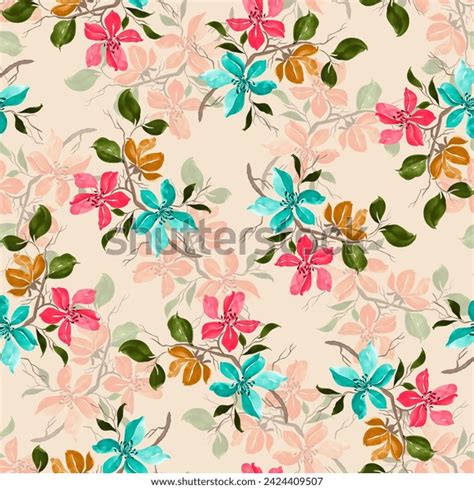 Floral All Over Pattern Blur Wave Stock Illustration 2424409507