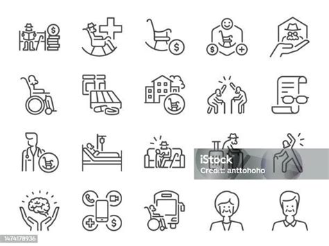 고령화 사회 아이콘 세트입니다 여기에는 노인 노인 은퇴 은퇴 등과 같은 아이콘이 포함되었습니다 아이콘에 대한 스톡 벡터 아트 및 기타 이미지 Istock