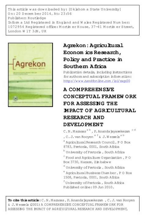 PDF A COMPREHENSIVE CONCEPTUAL FRAMEWORK FOR ASSESSING THE IMPACT OF AGRICULTURAL RESEARCH AND