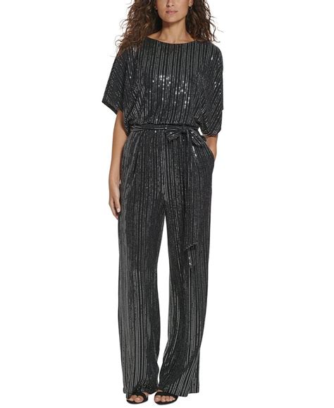 Jessica Howard Womens Metallic Elbow Sleeve Jumpsuit Macys