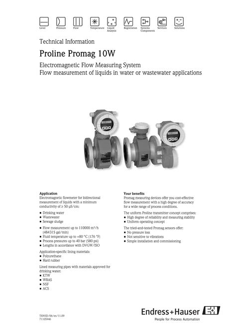 Proline Promag 10 W Endresshauser Datasheet Electromagnetic Flowmeter
