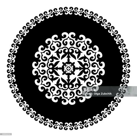 기하학적 이슬람 완벽 한 패턴 흑인과 백인 아라베스크 벡터 카자흐스탄 국가 장식품 디자인 및 엽서 샌드 블라스팅 세라믹 패치 워크 테두리 및 프레임을위한 세부 사항 및 요소