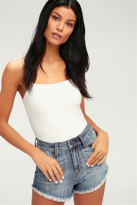 Medium Wash Shorts High Waisted Shorts Cutoff Shorts Lulus
