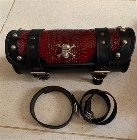 Motorcycle Tool Bag Red Python Pattern Skull Concho Authentic Luxury