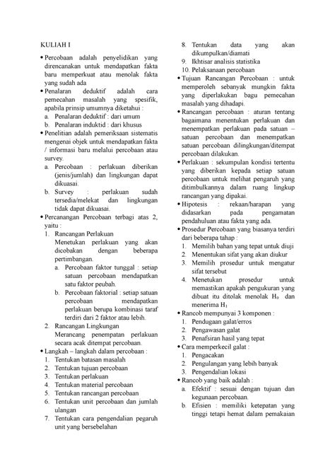 Catatan Kuliah Rancangan Percobaan KULIAH I Percobaan Adalah