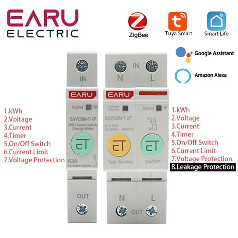 1p 2p Tuya App Zigbeewifi 스마트 에너지 전력 소비 Kwh 미터 회로 차단기 시간 릴레이 스위치 누설 전압 보호 Aliexpress