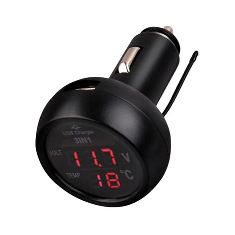 3 In 1 Temperature Meter Voltmeter Cigarette Lighter Digital Led Car