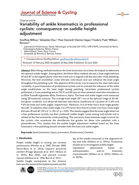 Variability Of Ankle Kinematics In Professional Cyclists Consequence On Saddle Height Adjustment